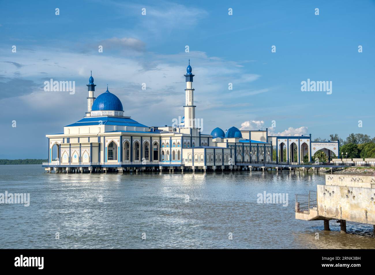 Outdoor scene of the famous architectural floating Tuminah Mosque ...