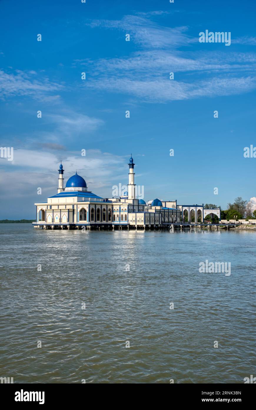 Outdoor scene of the famous architectural floating Tuminah Mosque ...