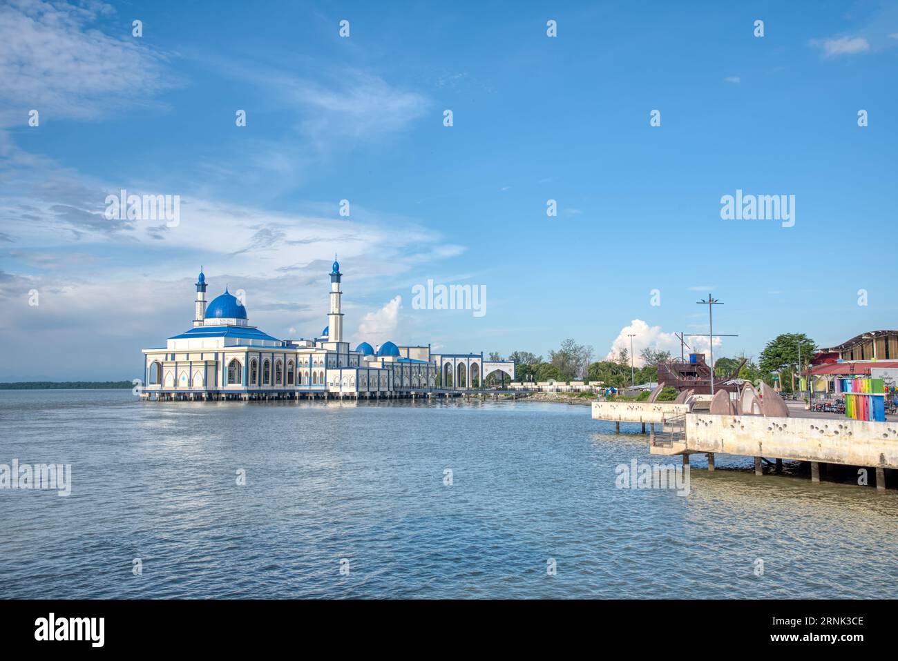Outdoor scene of the famous architectural floating Tuminah Mosque ...