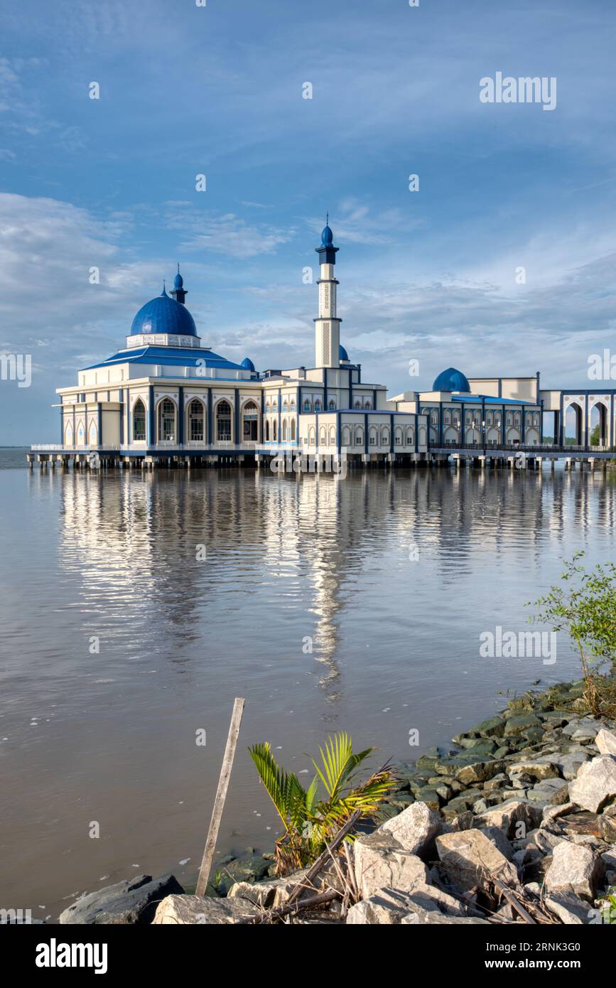 Outdoor scene of the famous architectural floating Tuminah Mosque ...