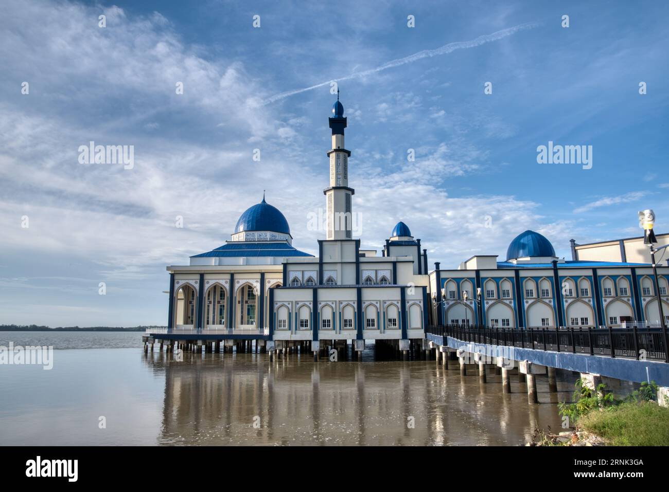 Outdoor scene of the famous architectural floating Tuminah Mosque ...