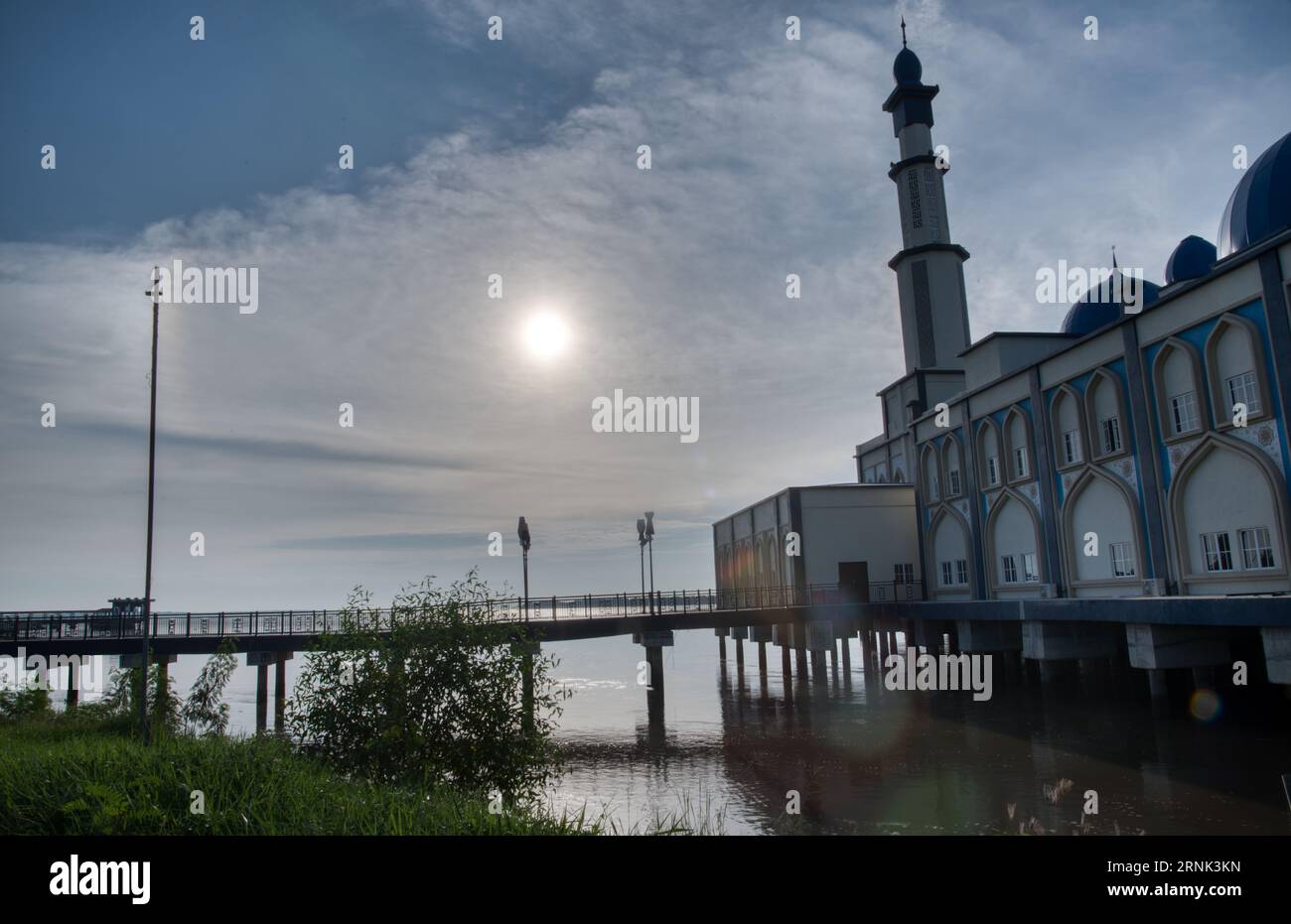 Outdoor scene of the famous architectural floating Tuminah Mosque ...