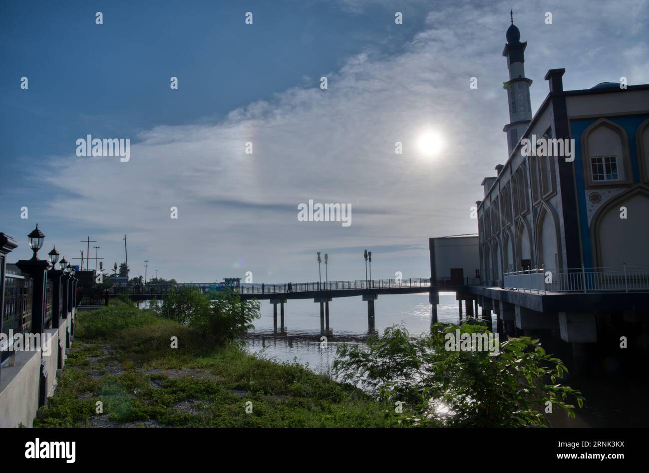 Outdoor scene of the famous architectural floating Tuminah Mosque ...