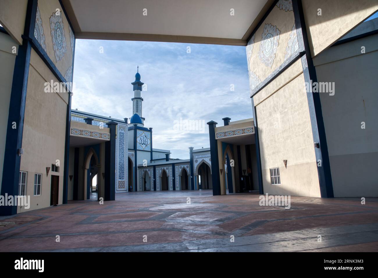 Outdoor scene of the famous architectural floating Tuminah Mosque ...