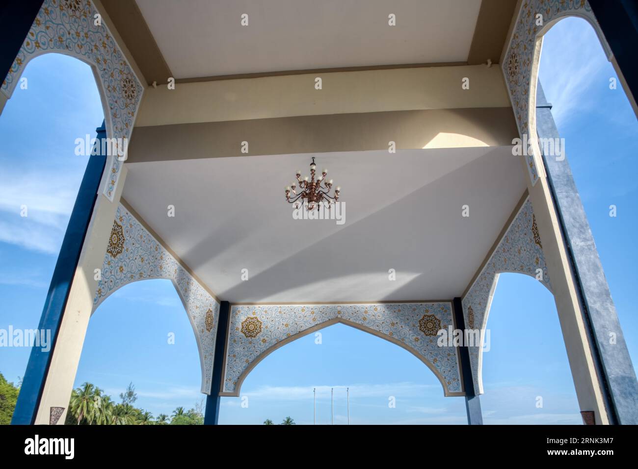 Outdoor scene of the famous architectural floating Tuminah Mosque ...