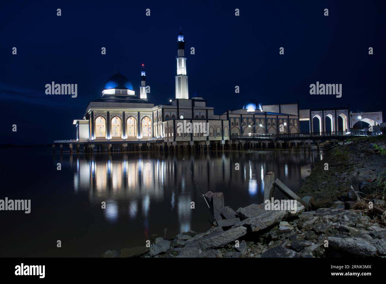 Outdoor scene of the famous architectural floating Tuminah Mosque ...