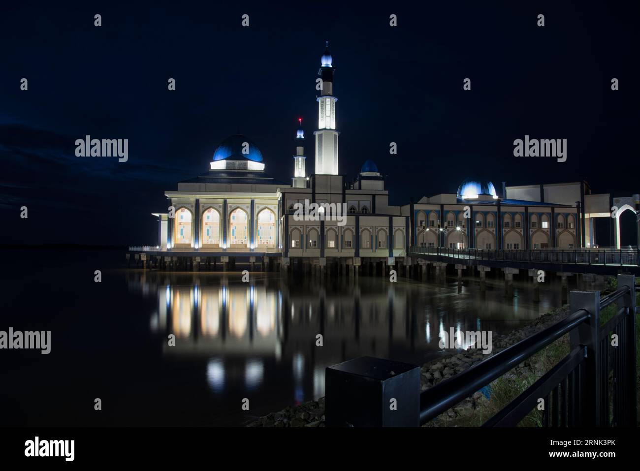 Outdoor scene of the famous architectural floating Tuminah Mosque ...