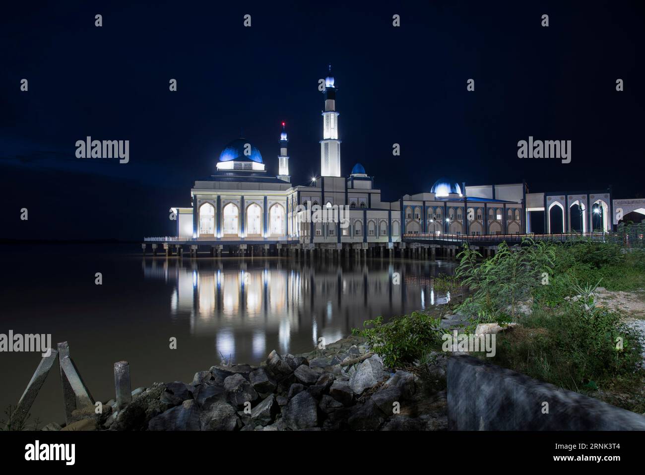 Outdoor scene of the famous architectural floating Tuminah Mosque ...
