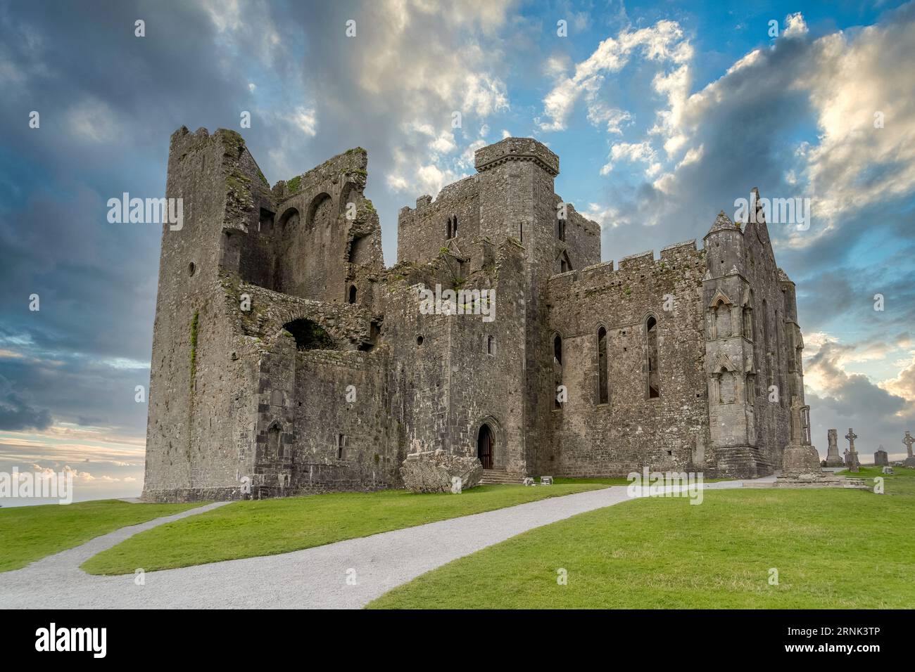 Ruined Gothic abbey on the Rock of Cashel with majestic Gothic arches ...