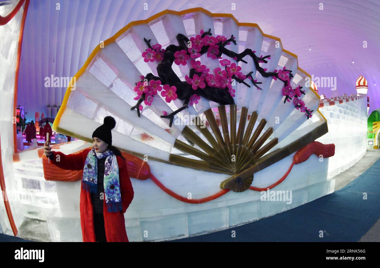 (170305) -- HARBIN, March 5, 2017 -- People visit the Ice-Snow World ...