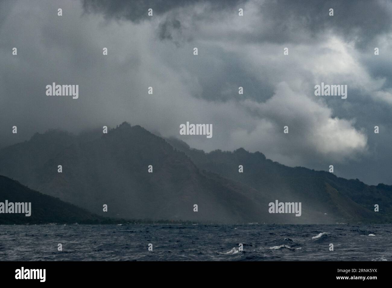 Moorea, French Polynesia. 28th Aug, 2023. Clouds over the island of ...