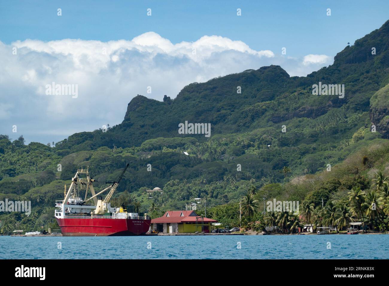 Bora Bora, French Polynesia. 1st Sep, 2023. A cargo ship at port on ...