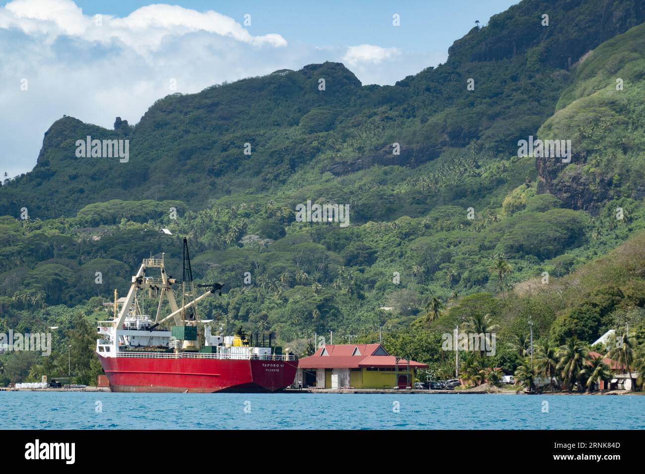 Bora Bora, French Polynesia. 1st Sep, 2023. A cargo ship at port on ...