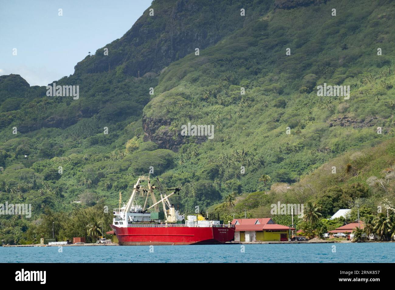 Bora Bora, French Polynesia. 1st Sep, 2023. A cargo ship at port on ...