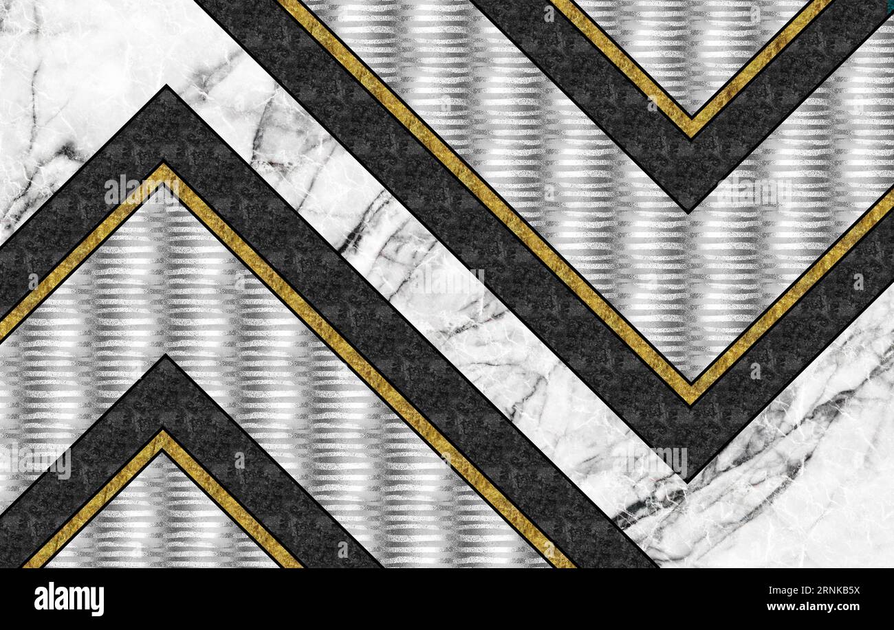 3d abstract mural wallpaper geometric marble shapes. goden, black and ...