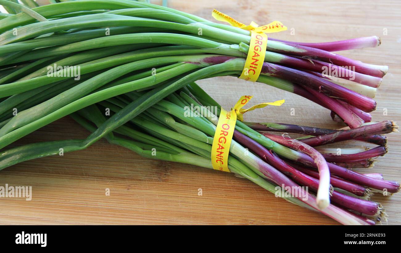 Farmers Market Organic Spring Onions Stock Photograph Stock Photo - Alamy