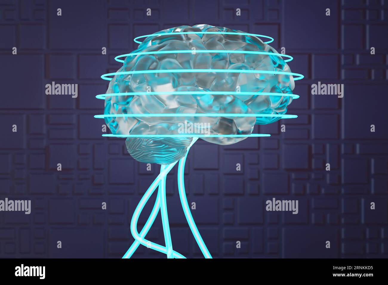 3d render of an artificial brain with neural network which is connected ...