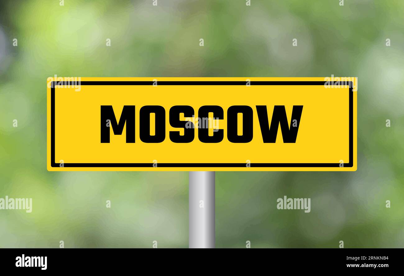 Moscow road sign on blur background Stock Photo - Alamy
