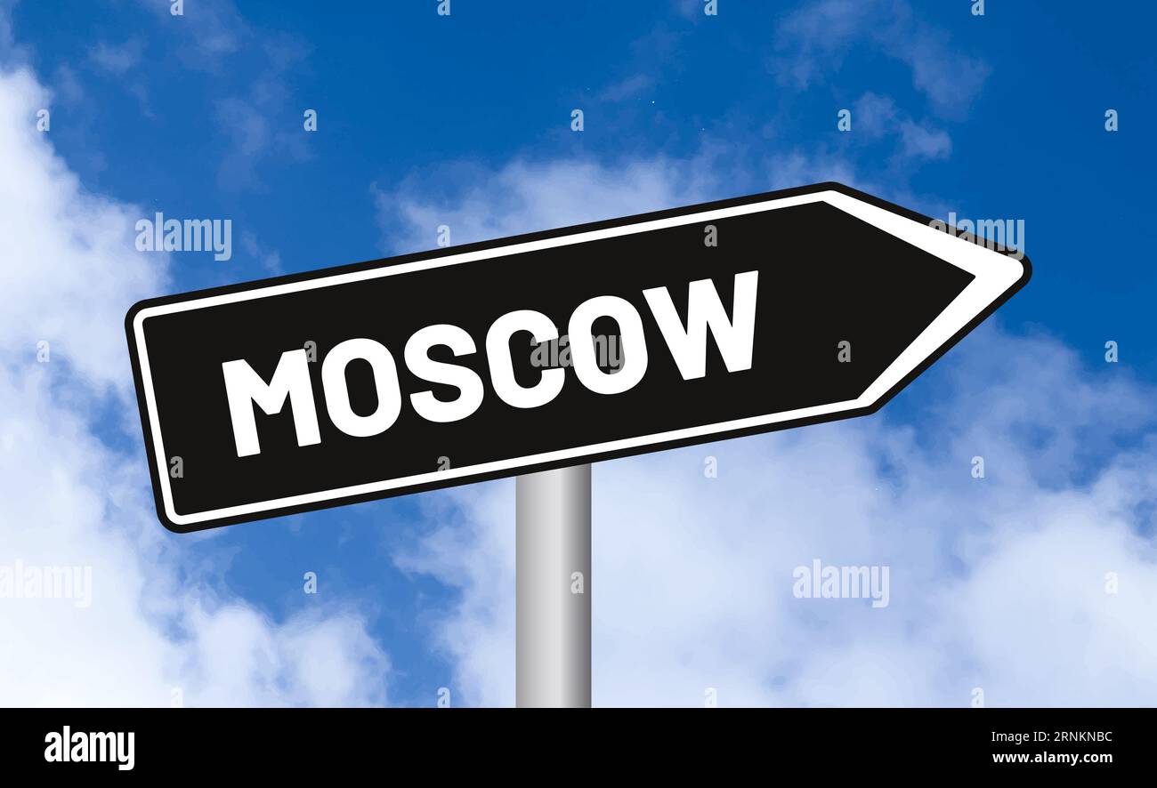 Moscow road sign on cloudy sky background Stock Photo - Alamy