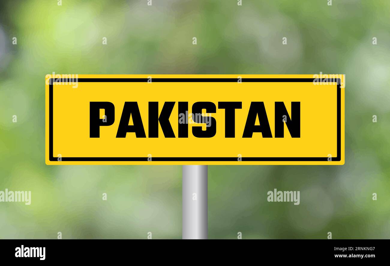 Pakistan road sign on blur background Stock Photo - Alamy