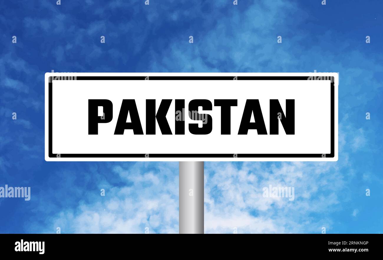 Pakistan road sign on blue sky background Stock Photo - Alamy