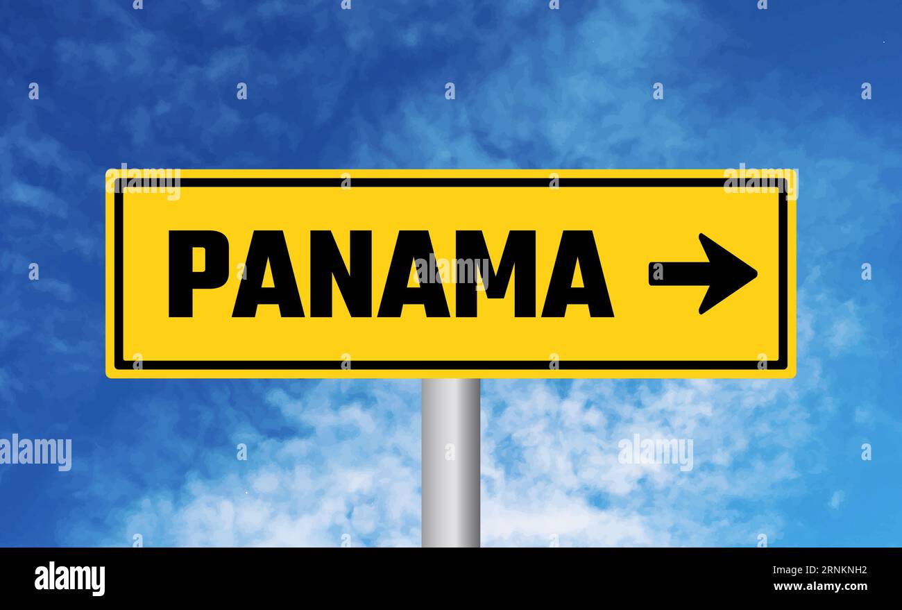 Panama road sign on cloudy sky background Stock Photo - Alamy