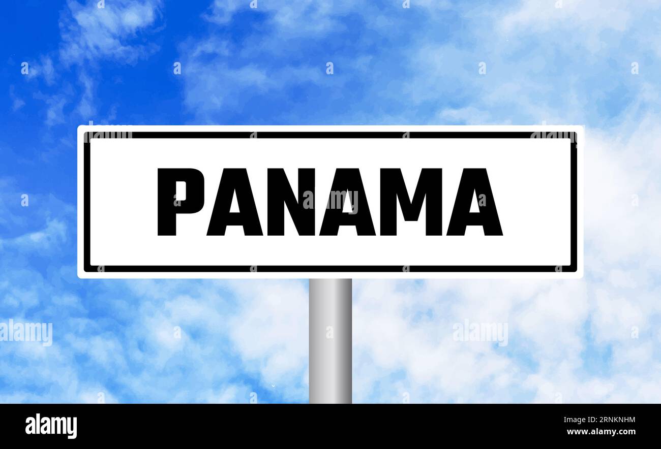 Panama road sign on cloudy sky background Stock Photo - Alamy