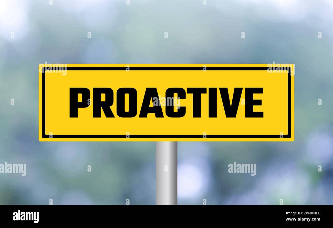 Proactive road sign on blur background Stock Photo - Alamy