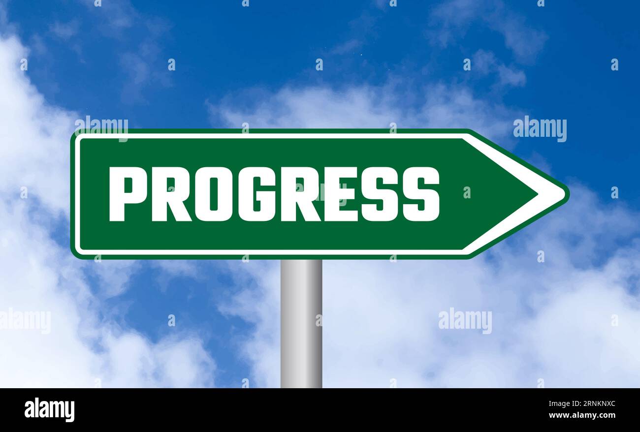 Progress road sign on cloudy sky background Stock Photo - Alamy