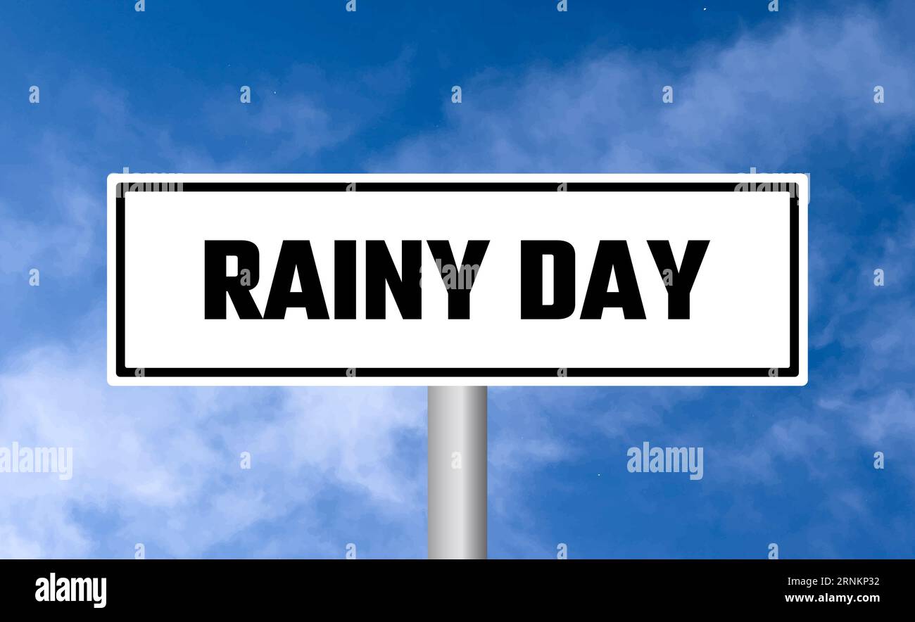 Rainy day road sign on sky background Stock Photo - Alamy