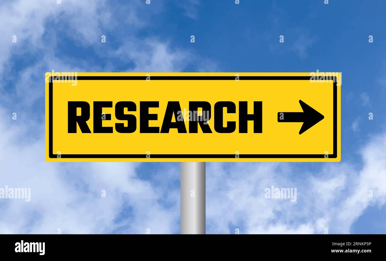 Research road sign on cloudy sky background Stock Photo - Alamy