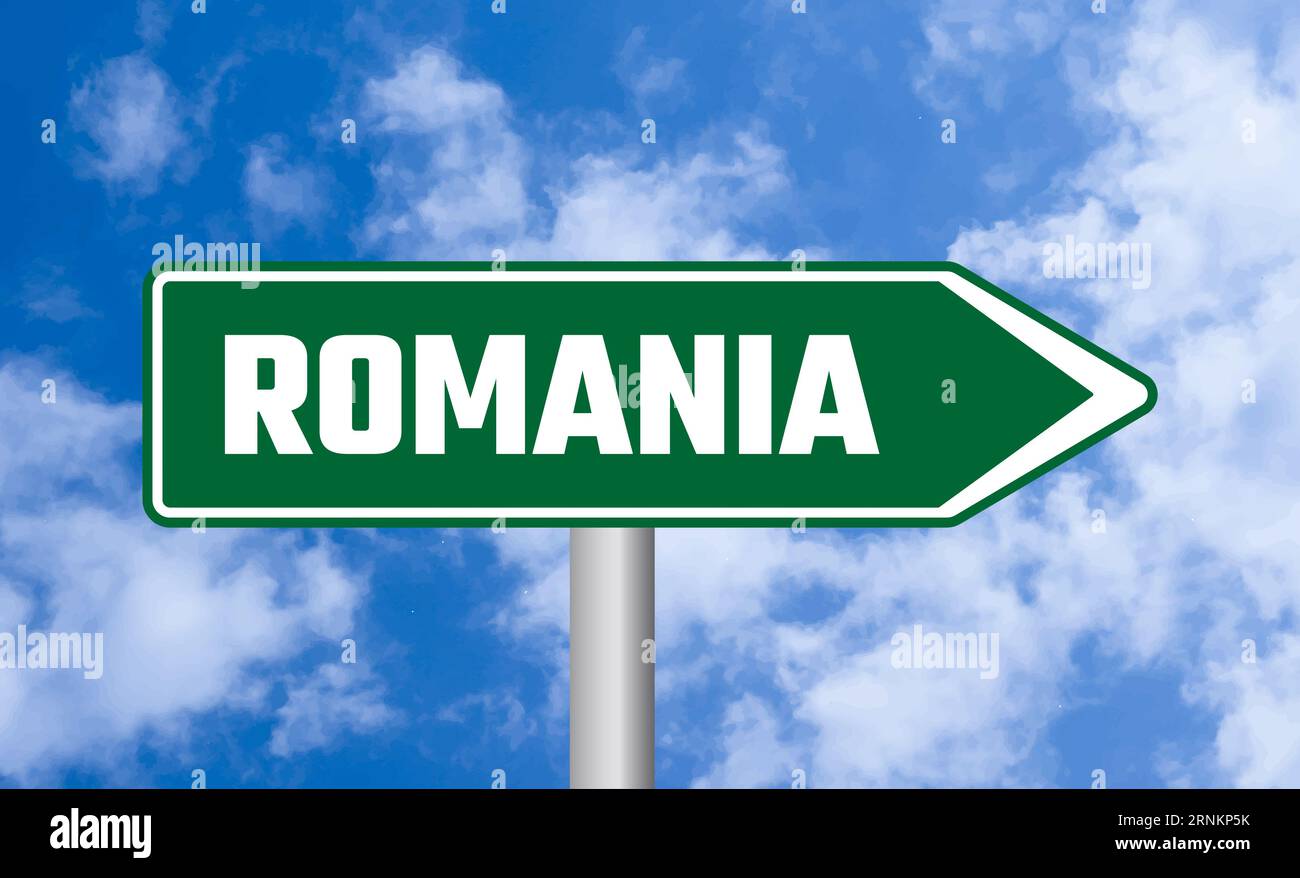 Romania road sign on sky background Stock Photo - Alamy