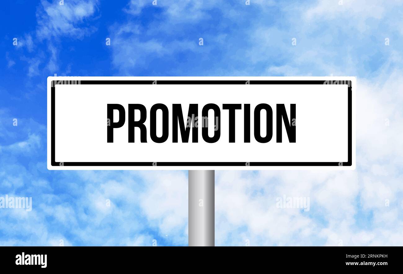 Promotion road sign on cloudy sky background Stock Photo - Alamy