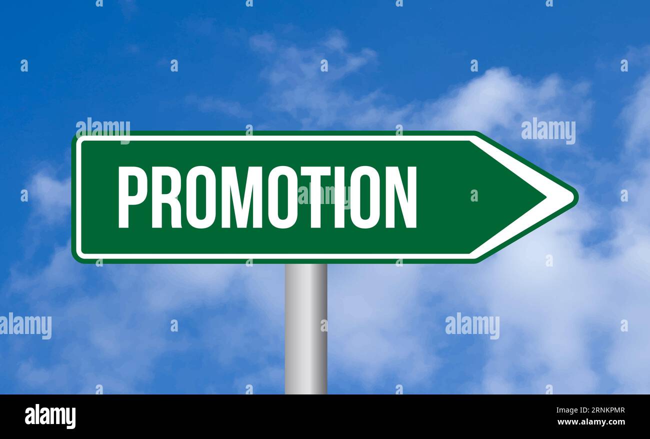 Promotion road sign on cloudy sky background Stock Photo - Alamy