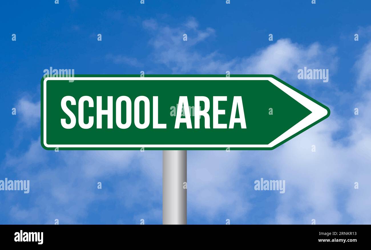 School area road sign on blue sky background Stock Photo - Alamy