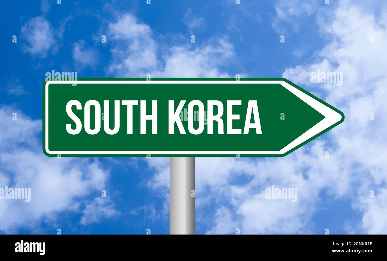 South korea road sign on blue sky background Stock Photo - Alamy