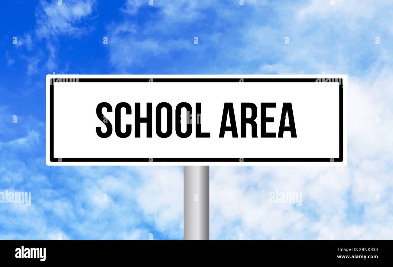 School area road sign on blue sky background Stock Photo - Alamy