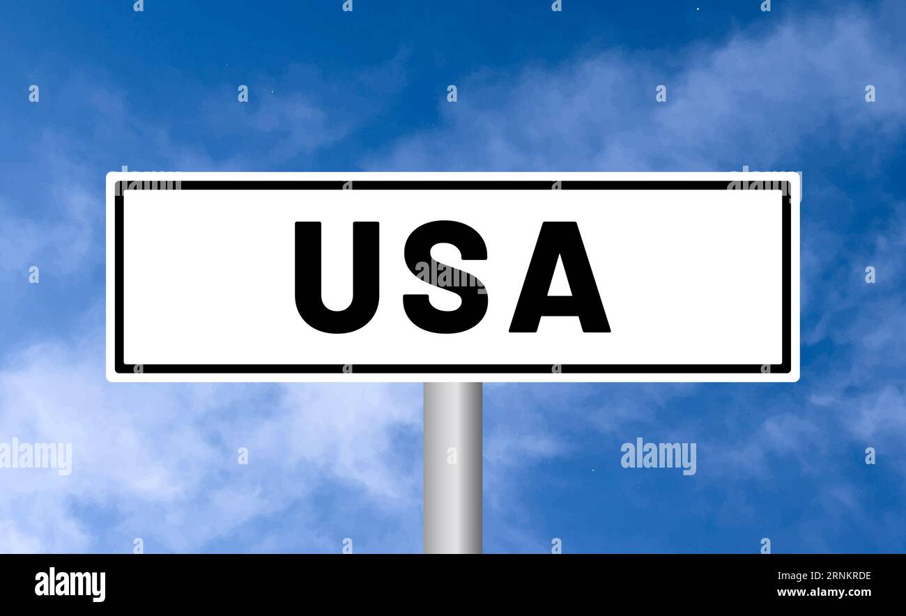 Usa road sign on sky background Stock Photo - Alamy