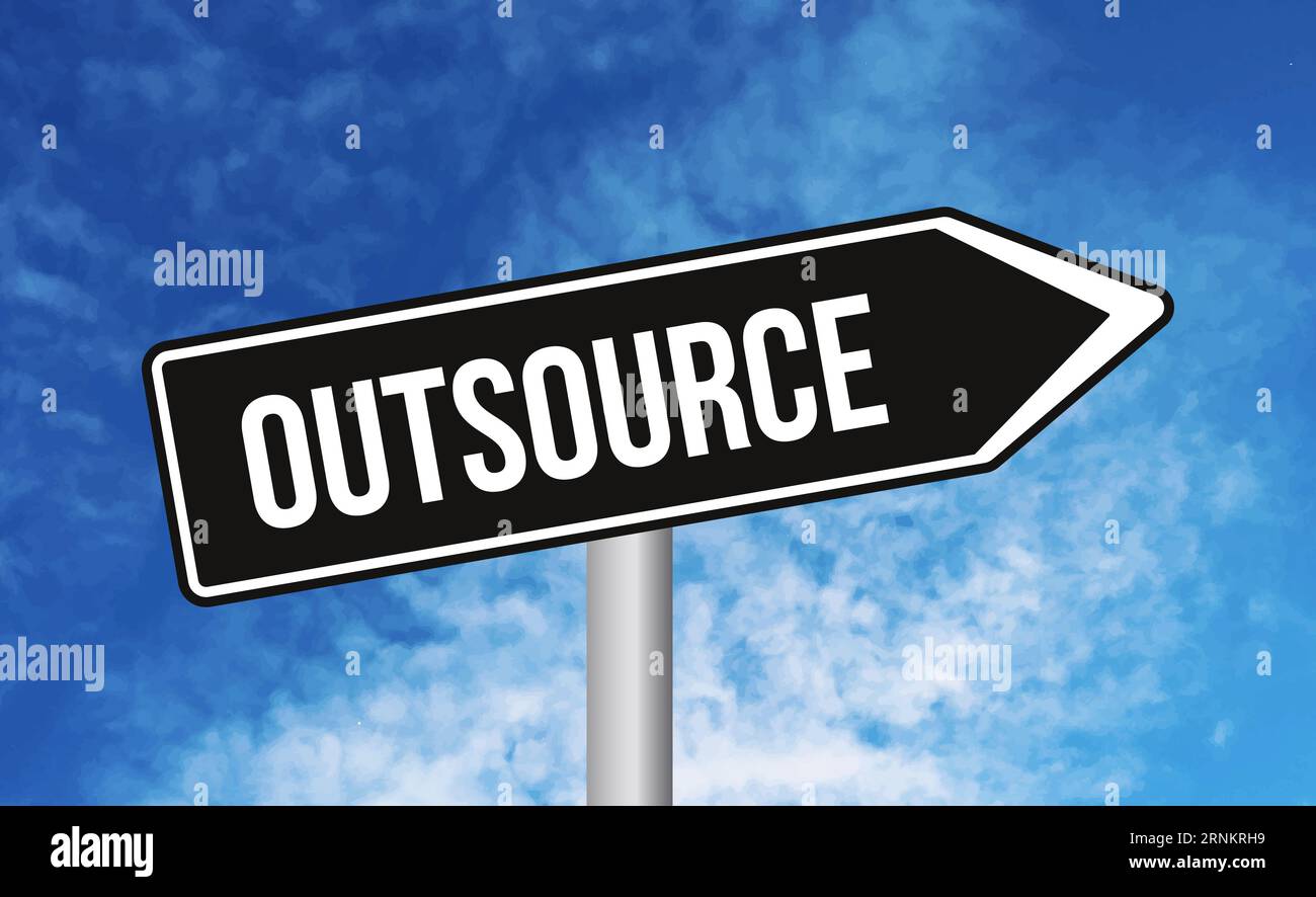 Outsource road sign on sky background Stock Photo - Alamy