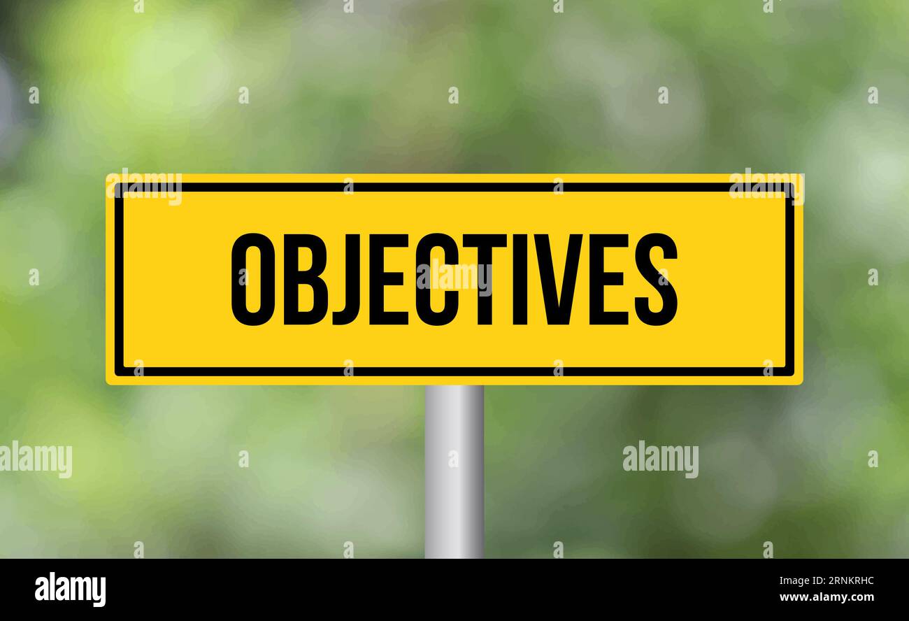 Objectives road sign on blur background Stock Photo - Alamy