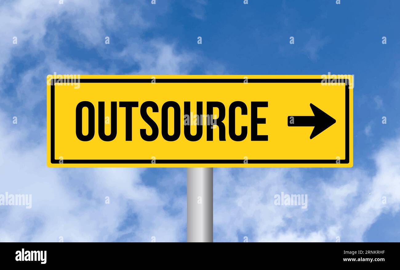 Outsource road sign on sky background Stock Photo - Alamy