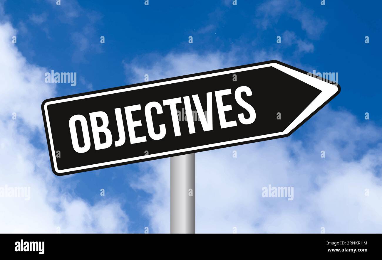 Objectives road sign on blue sky background Stock Photo - Alamy