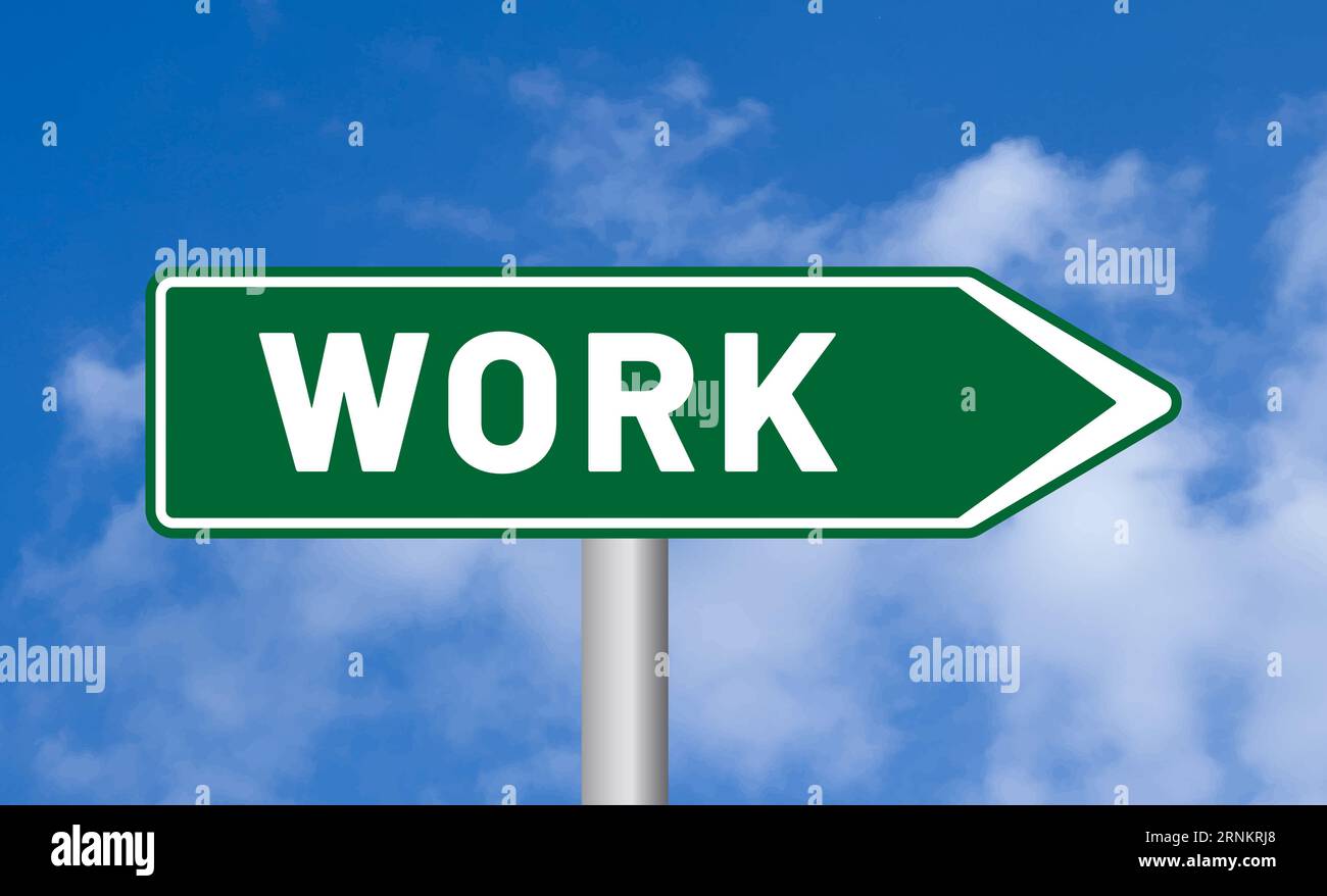 Work road sign on blue sky background Stock Photo - Alamy