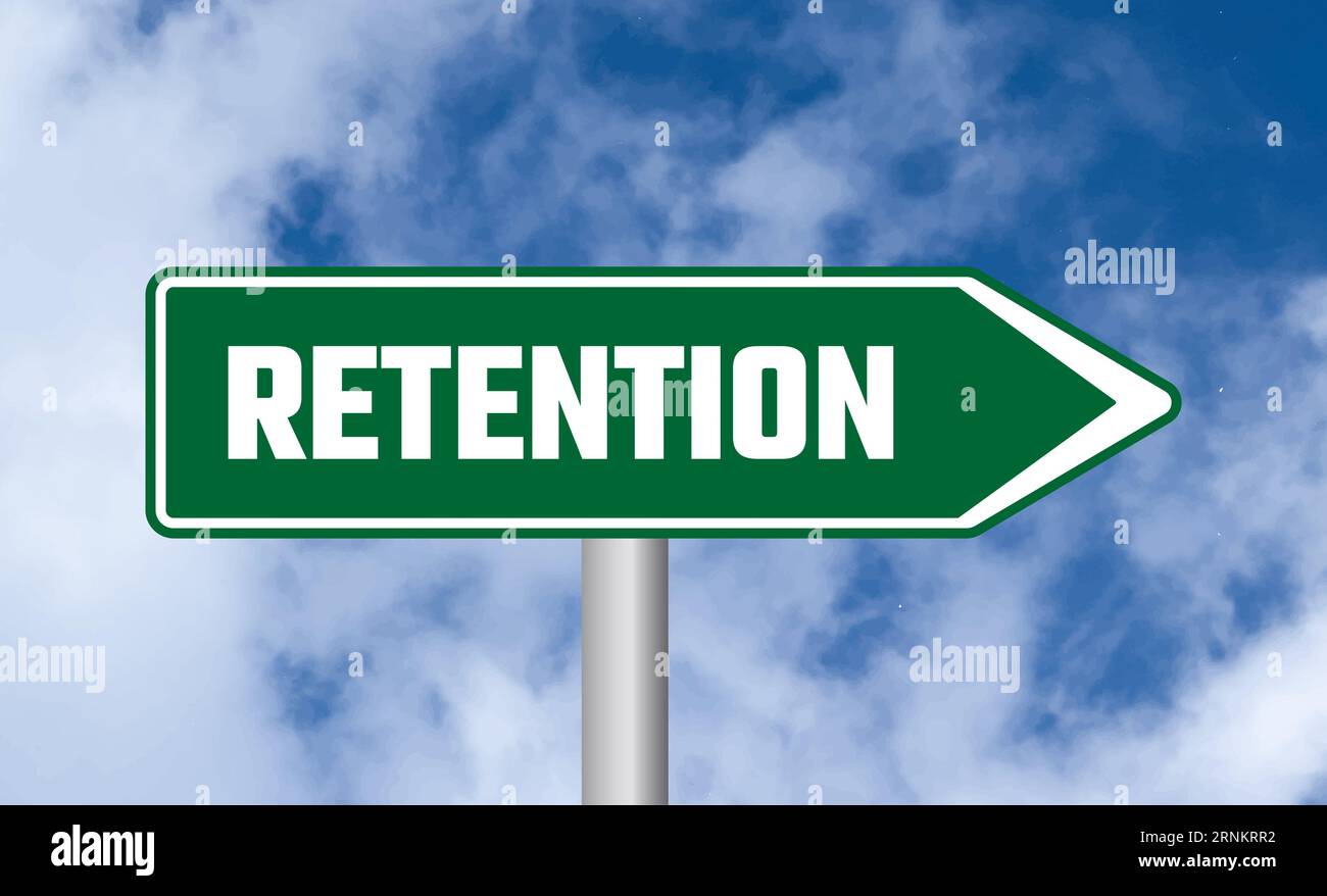 Retention road sign on blue sky background Stock Photo - Alamy