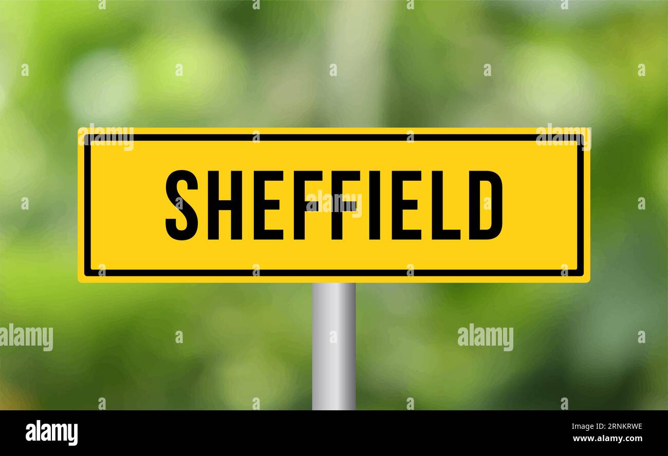 Sheffield road sign on blur background Stock Photo - Alamy