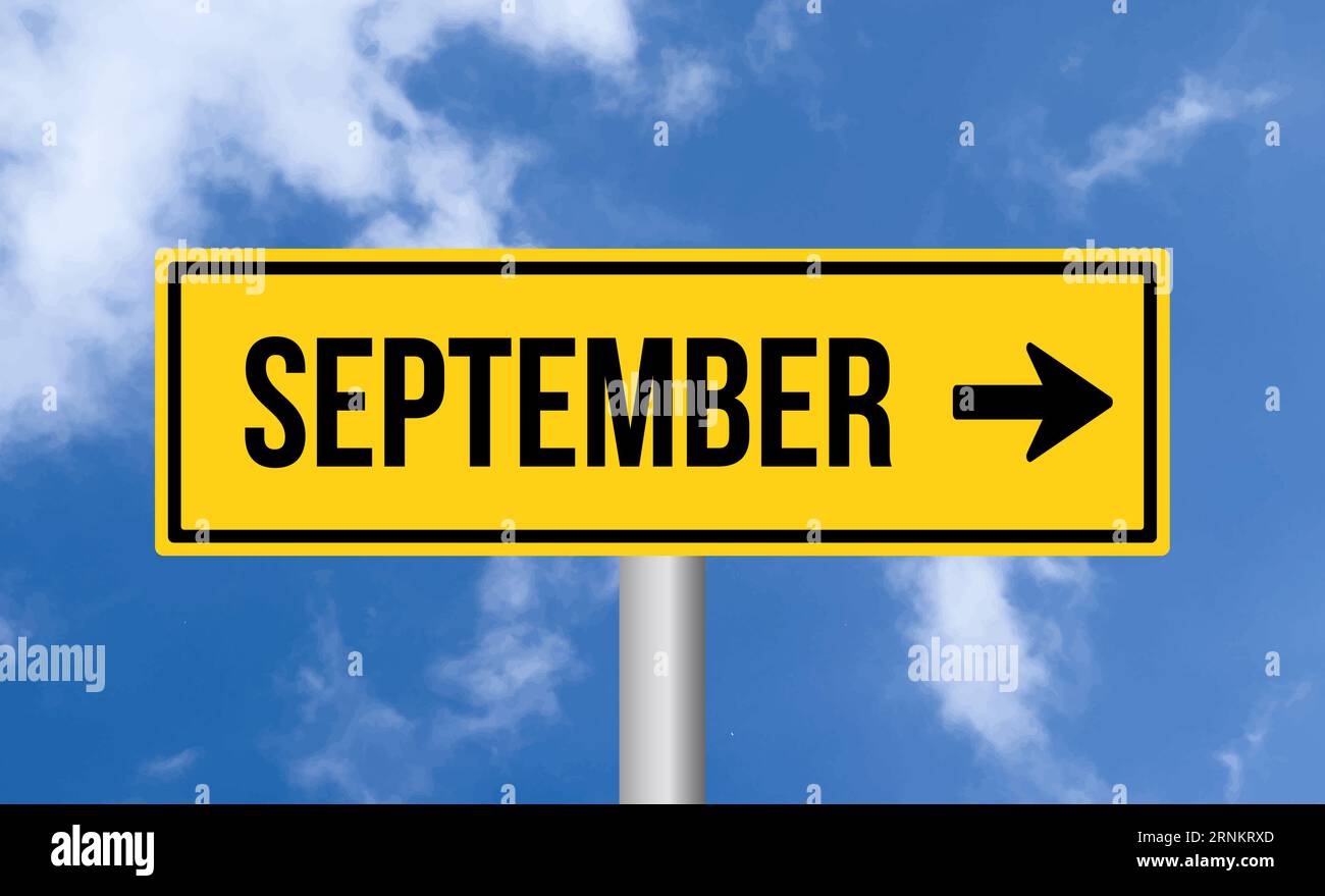 September road sign on cloudy sky background Stock Photo - Alamy