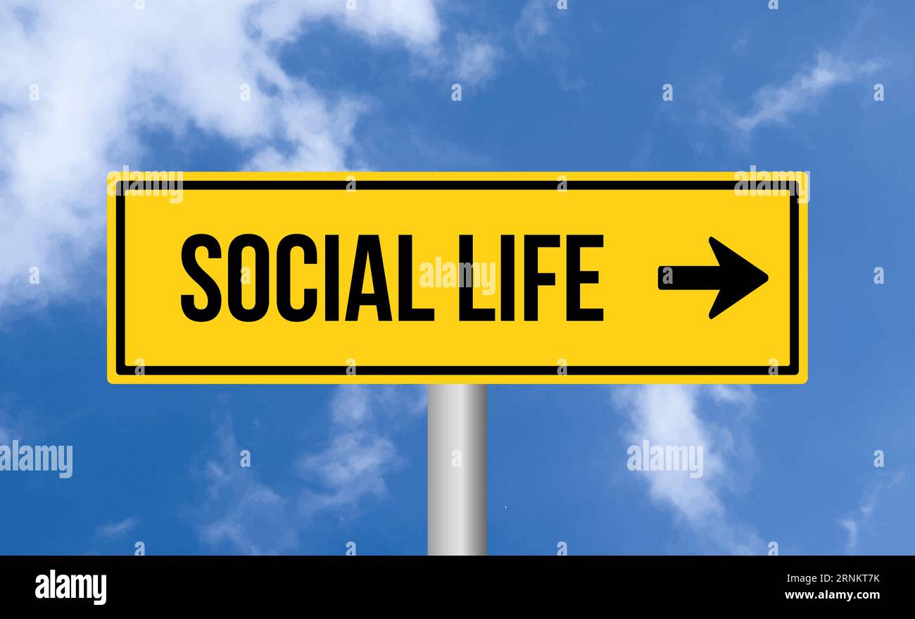 Social life road sign on cloudy sky background Stock Photo - Alamy