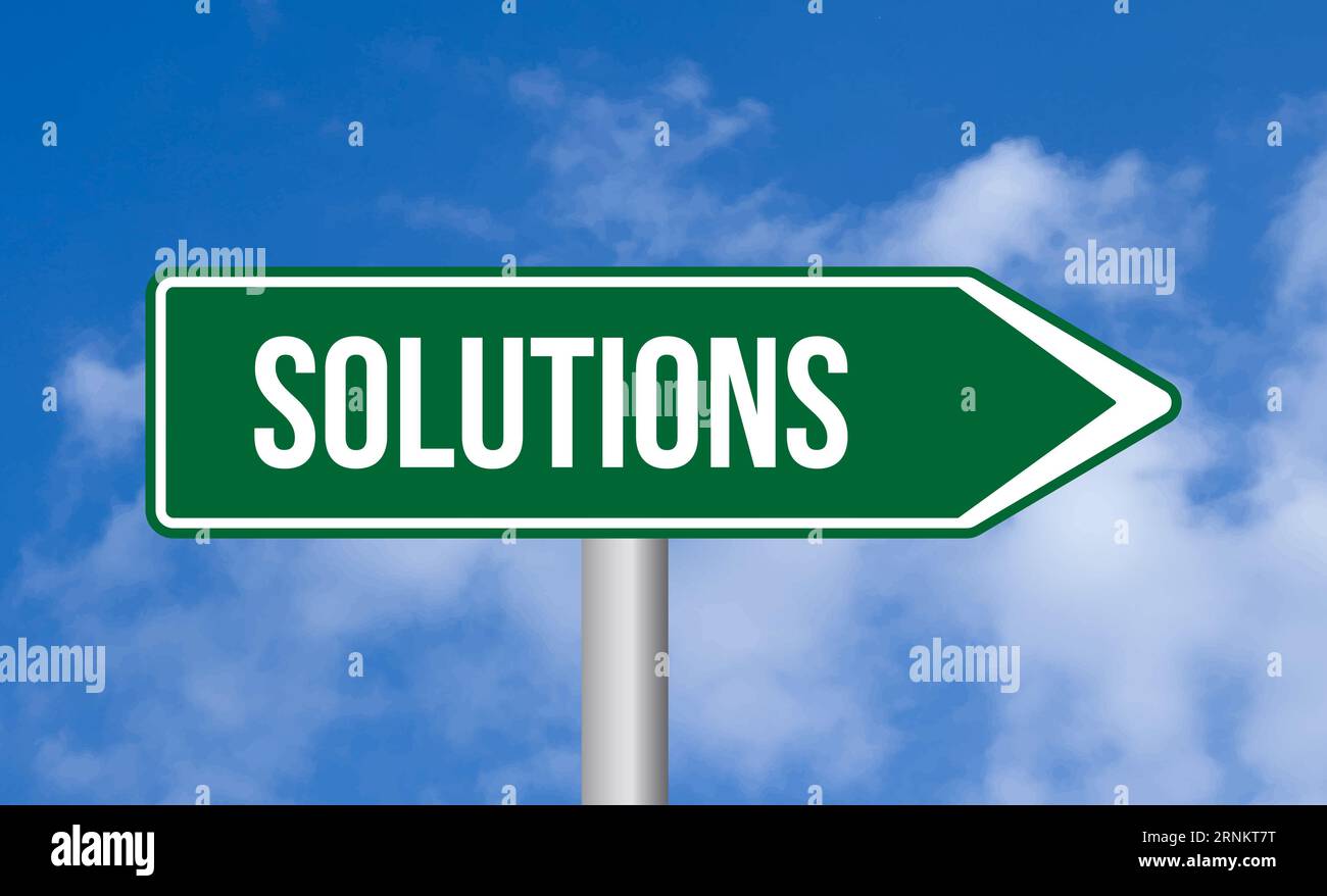 Solutions road sign on blue sky background Stock Photo - Alamy