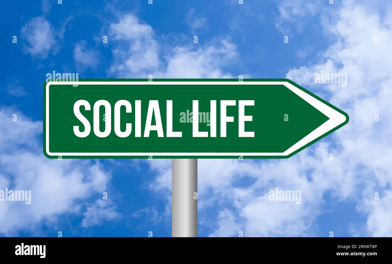 Social life road sign on cloudy sky background Stock Photo - Alamy