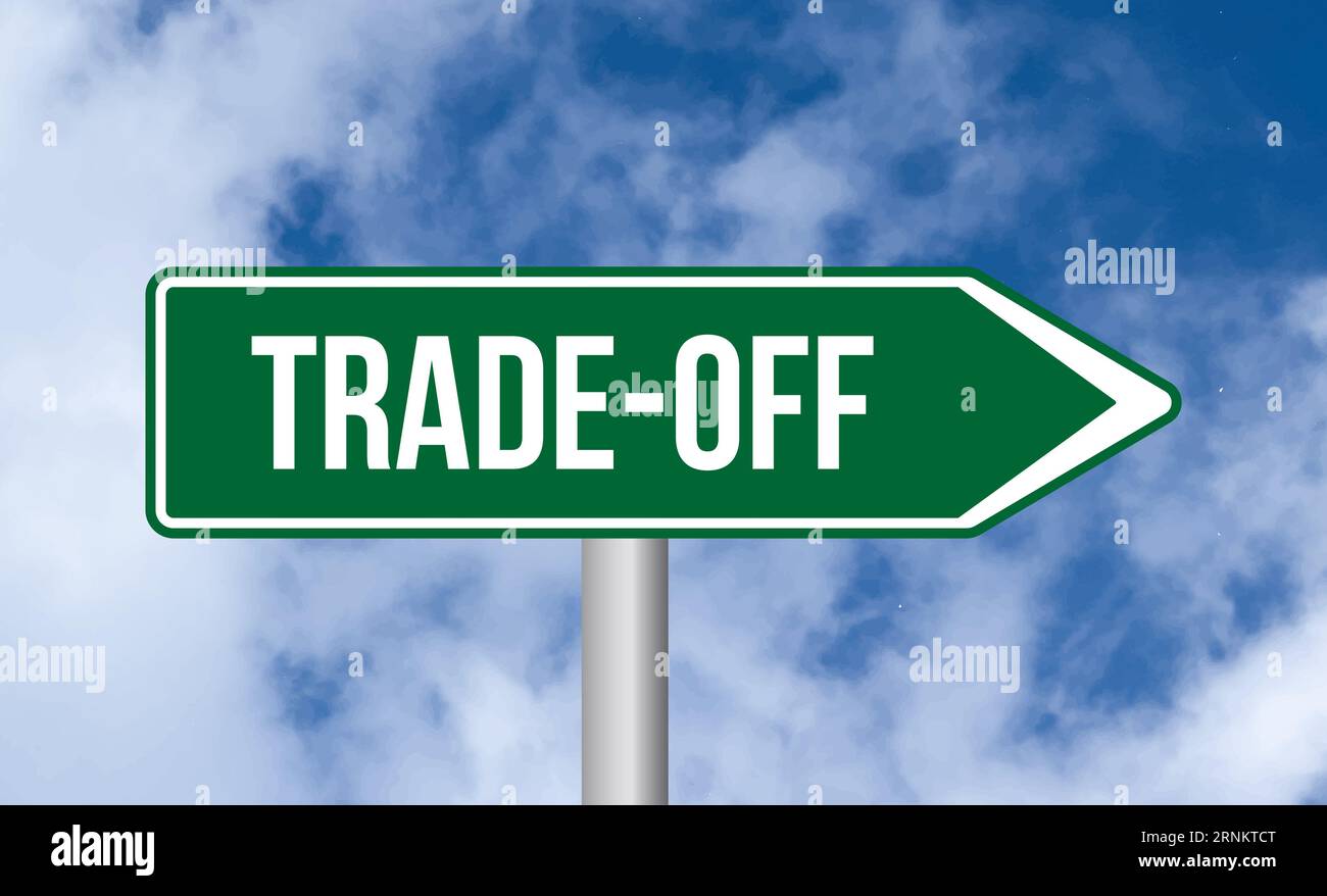 Trade off road sign on cloudy sky background Stock Photo - Alamy